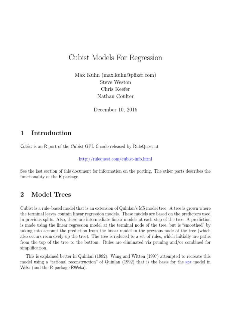 Cubist | PDF | Prediction | Regression Analysis
