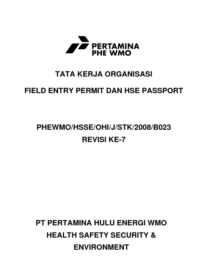 TKO Field Entry Permit & HSE Passport | PDF