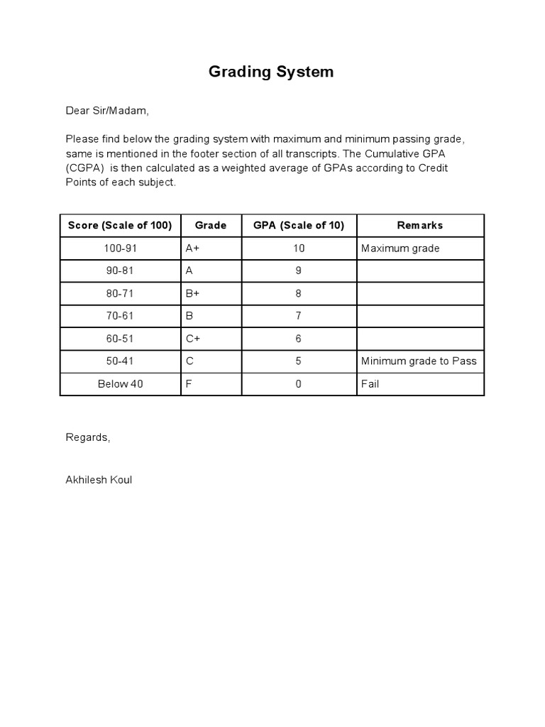 Grading System | PDF