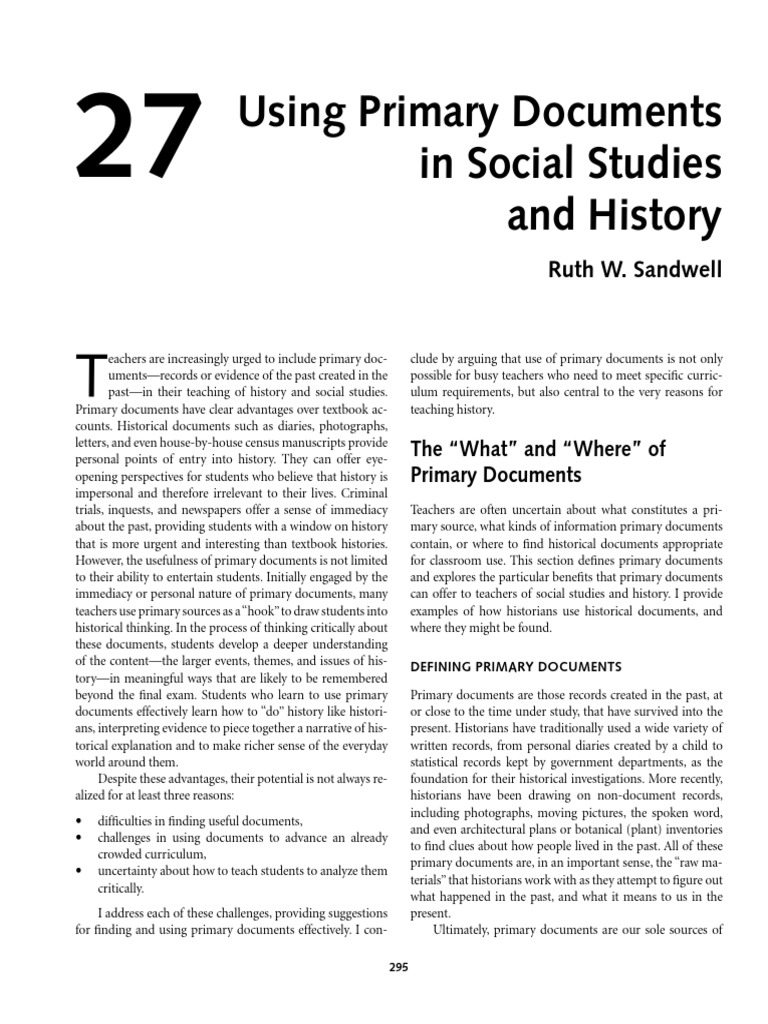 Using Primary Documents in Social Studies and History | Primary Sources ...