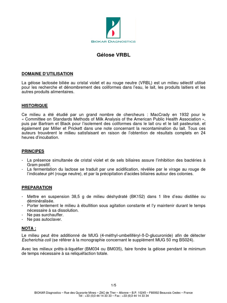 Utilisation de la gélose VRBL pour coliformes | PDF | Microbiologie ...