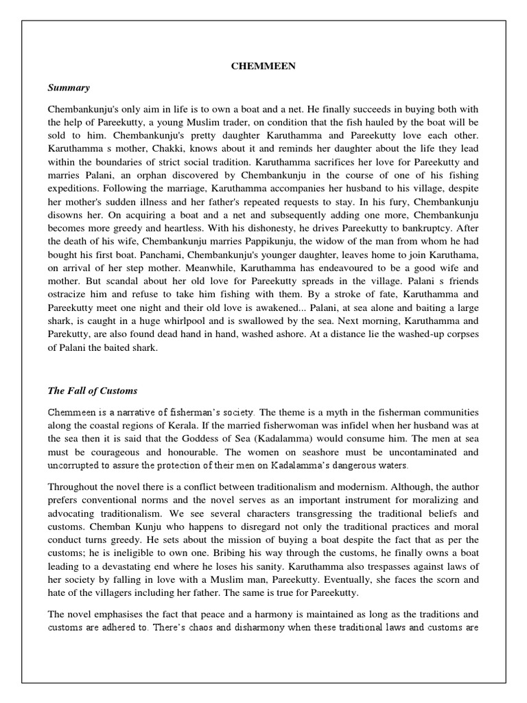 Chemmeen Summary and Themes | PDF