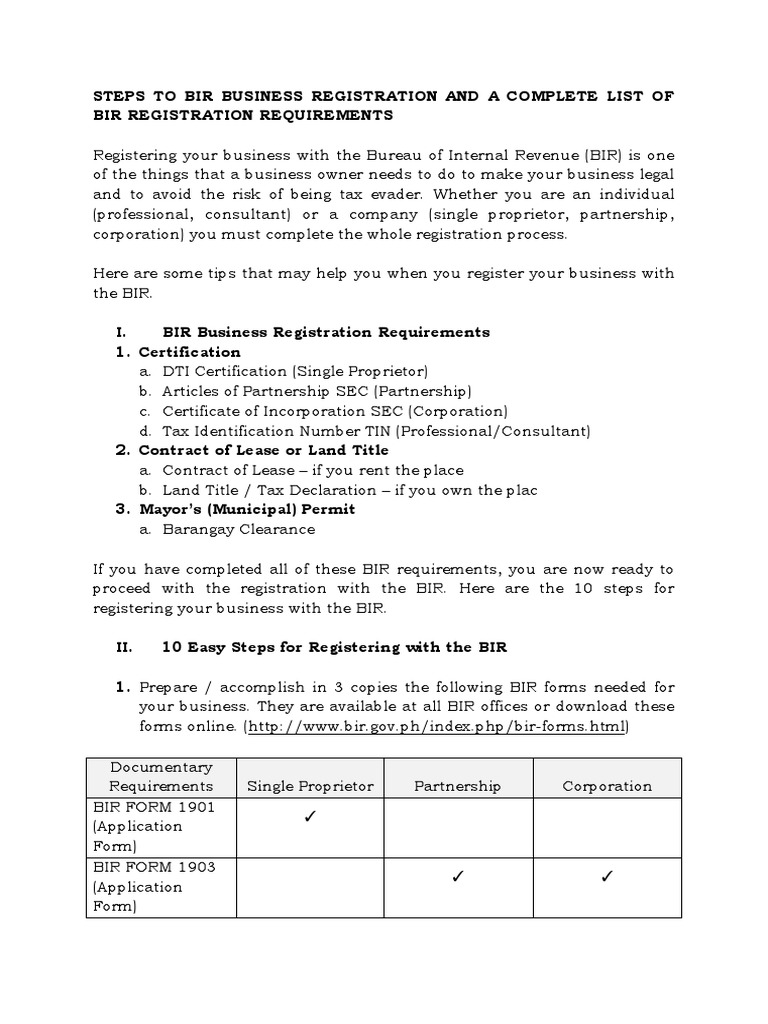 10 Easy Steps To Bir Business Registration and A Complete List of Bir ...