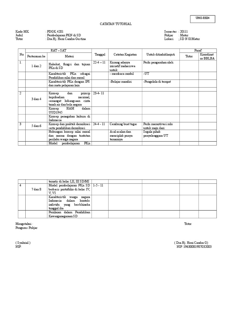Catatan Tutorial PKN 20111 | PDF