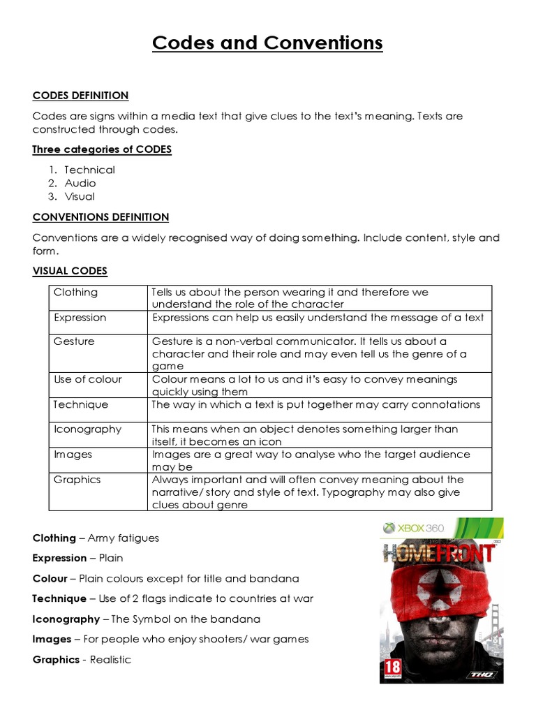 Codes and Conventions Handout Ual | PDF | Genre | Communication