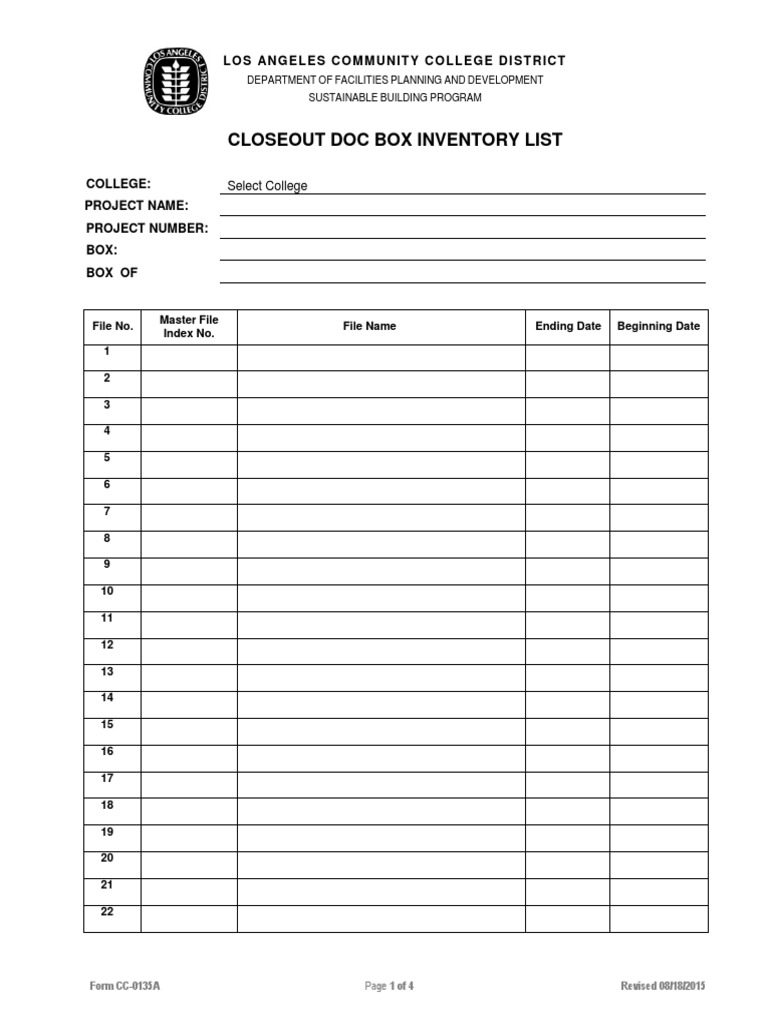 CC 0135 A Closeout Doc Box Inventory List | PDF | Business