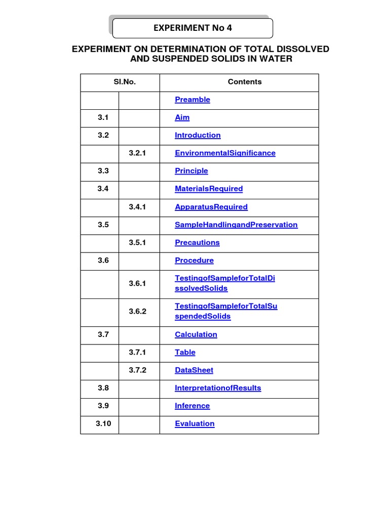 Experiment On Determination of Total Dissolved and Suspended Solids in ...