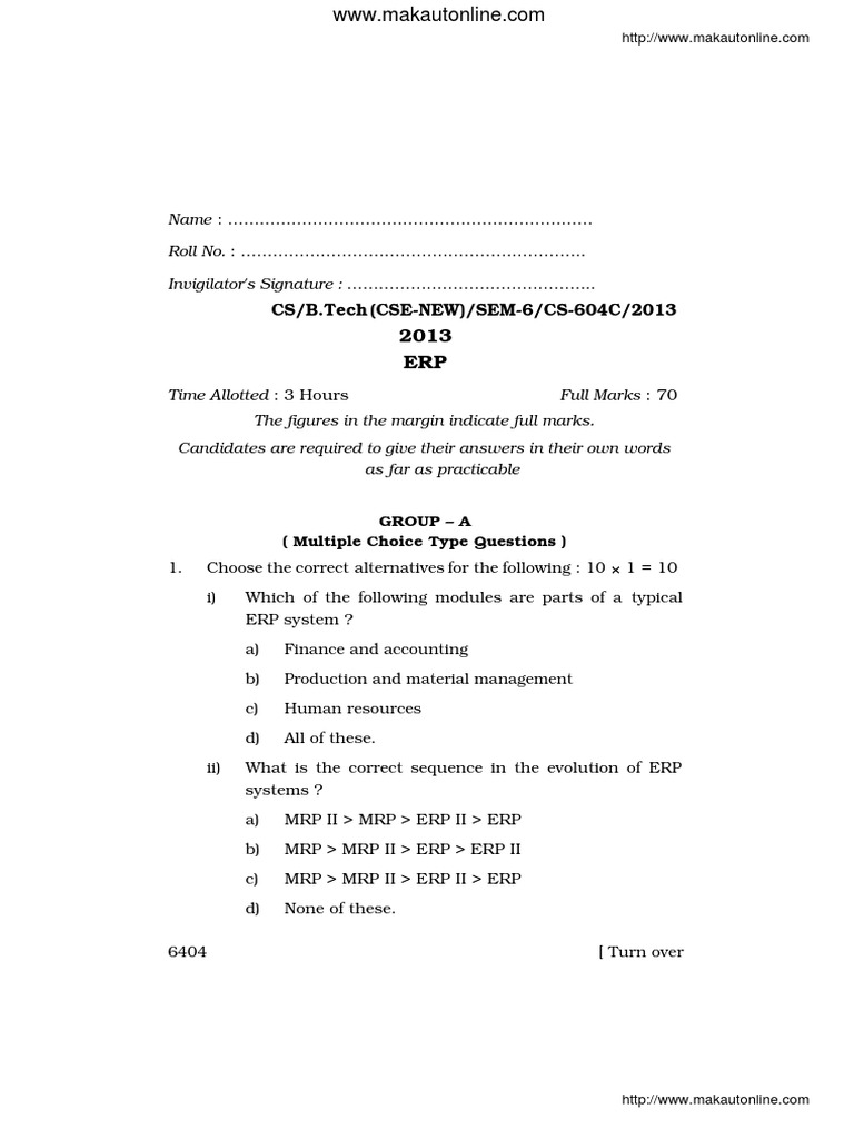 CS/B.Tech (CSE-NEW) /SEM-6/CS-604C/2013: Name Roll No. Invigilator's Signature | PDF ...