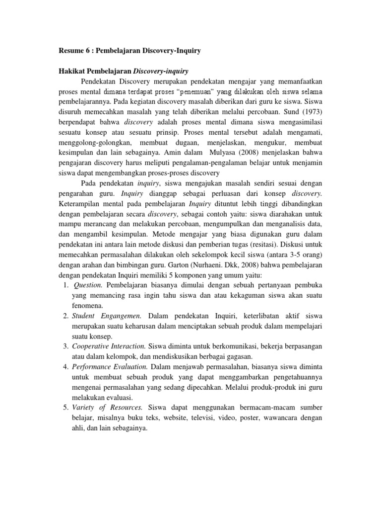 Resume Materi 6 Pembelajaran Discovery Learning | PDF
