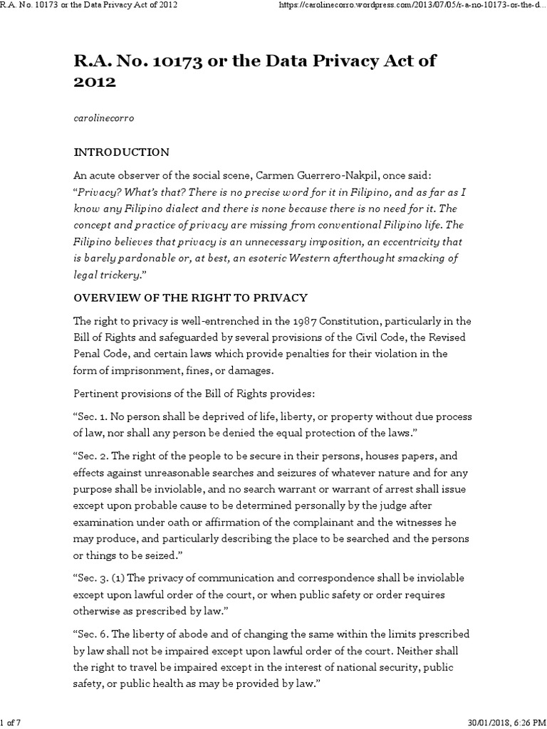 RA 10173 With Comments | Privacy | Personally Identifiable Information