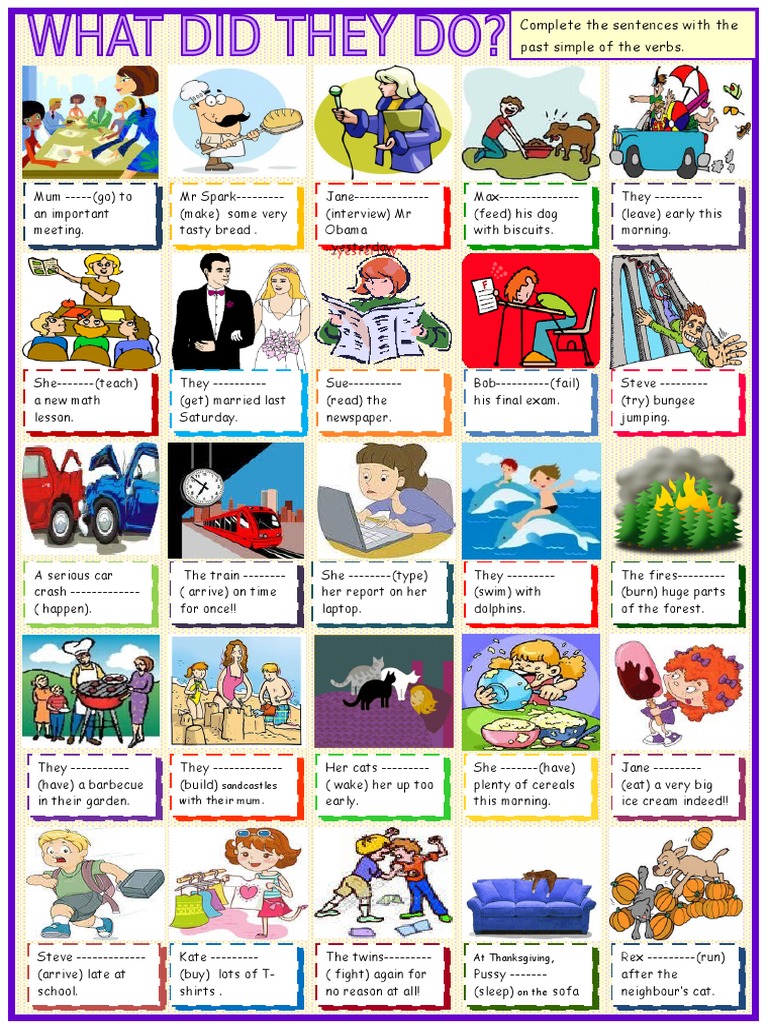 Past Simple Picture Descriptions | PDF | Morphology | Cognitive Science