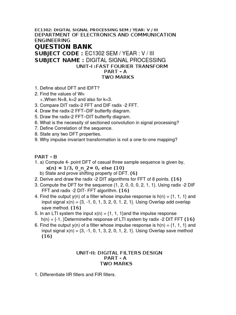 Question Bank: Subject Code: Subject Name | Download Free PDF | Analog To Digital Converter ...