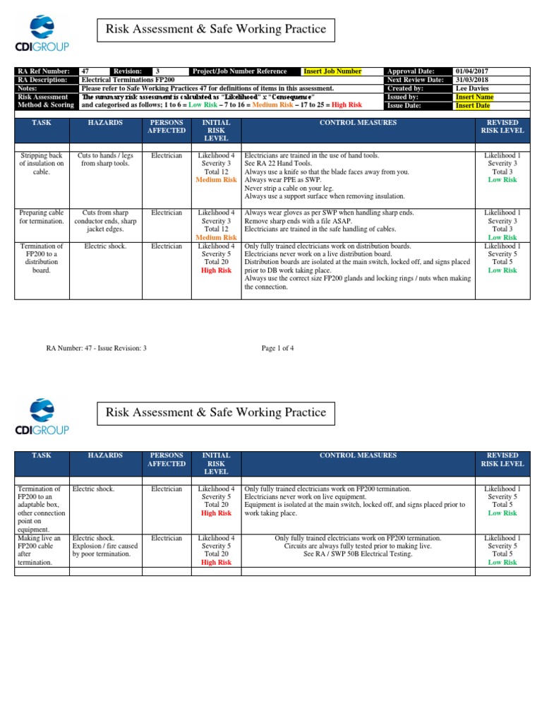 Risk Assessment | PDF | Electrician | Risk
