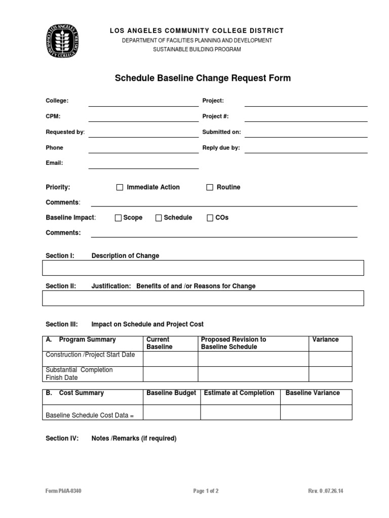 Pma 0340 Schedule Baseline Change Request Form | Government | Politics