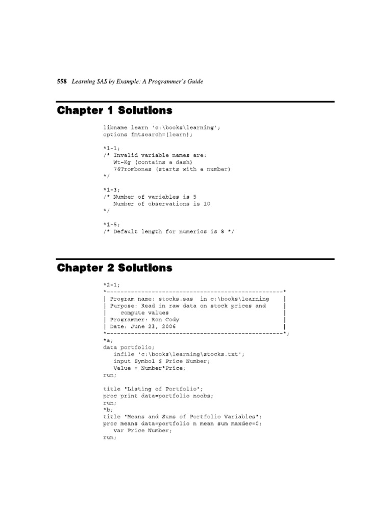 Learning SAS by Example A Programmers Guide Answers | PDF