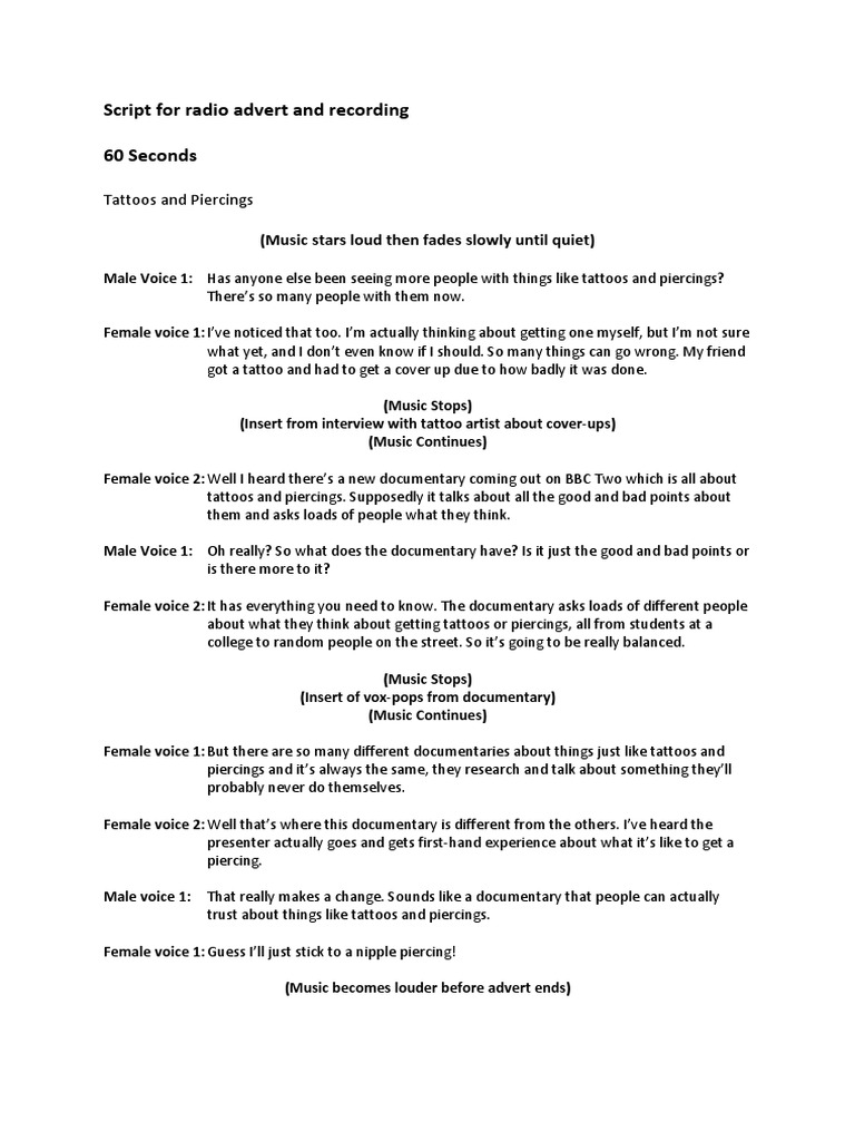 Script For Radio Advert and Recording | PDF
