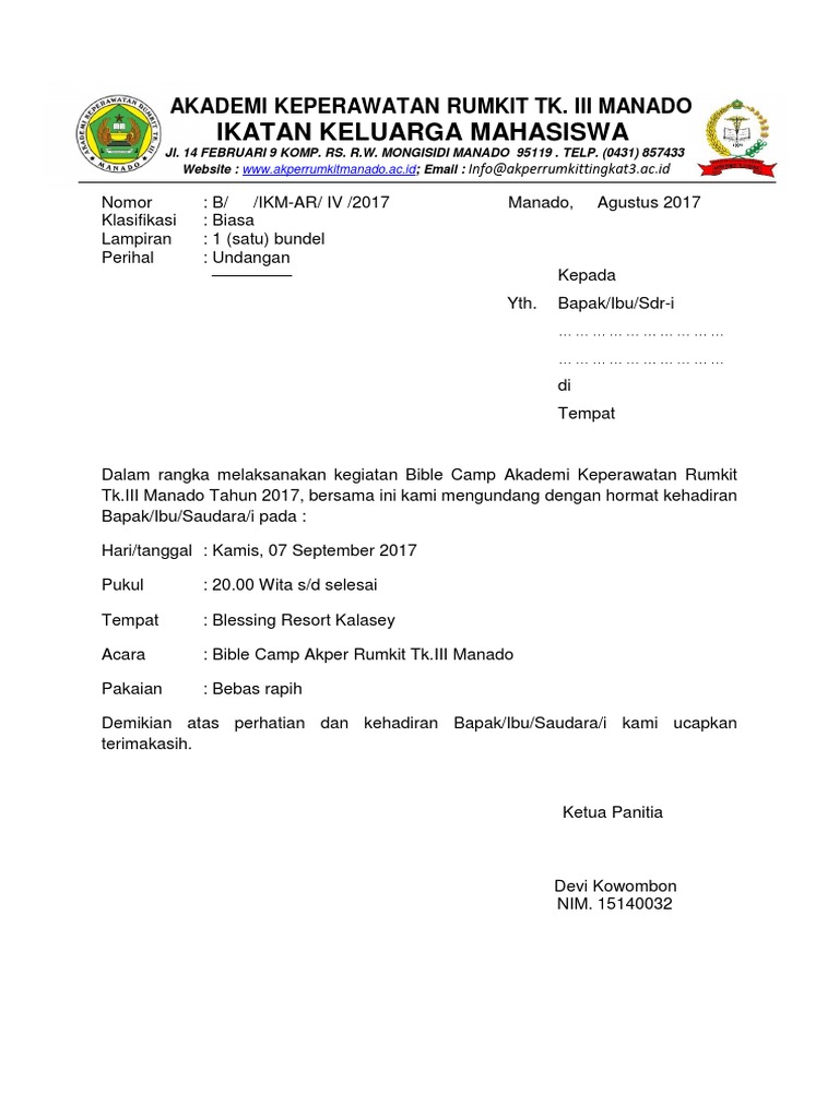 Undangan Bible Camp Akper Manado 2017 | PDF