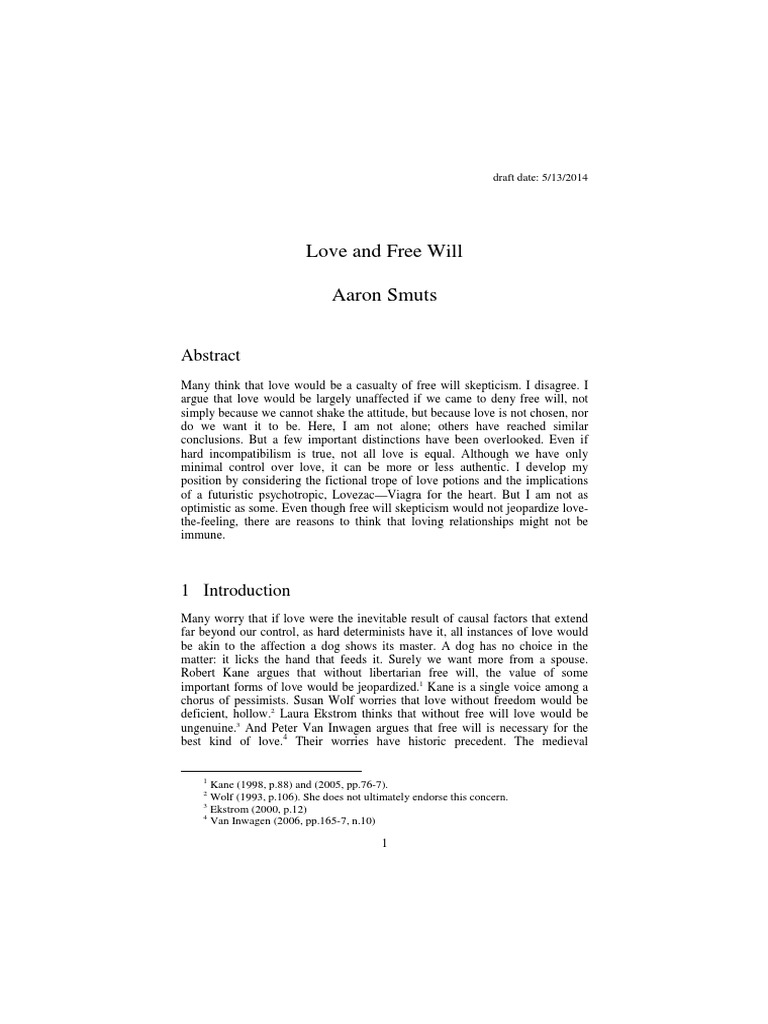 Aaron Smuts, Love and Free Will | PDF | Free Will | Emotions