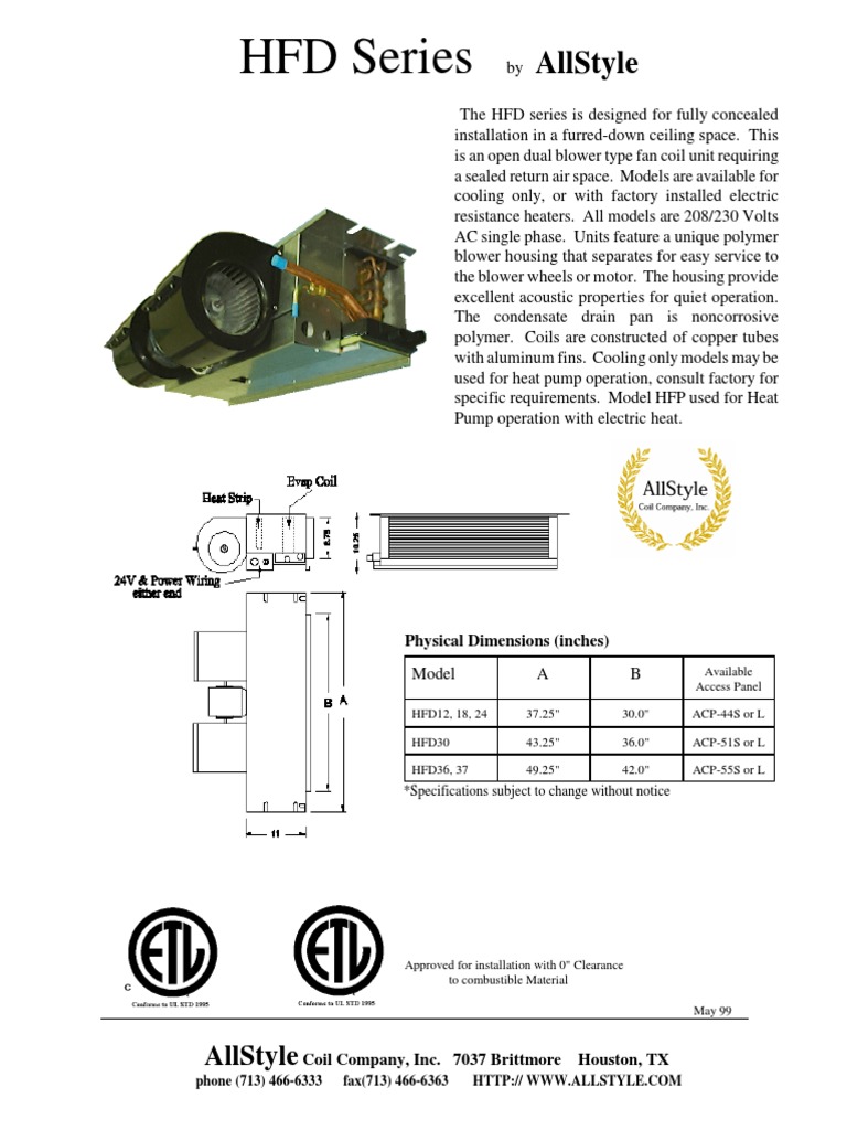 HFD Specs | PDF | Electric Heating | Building Technology