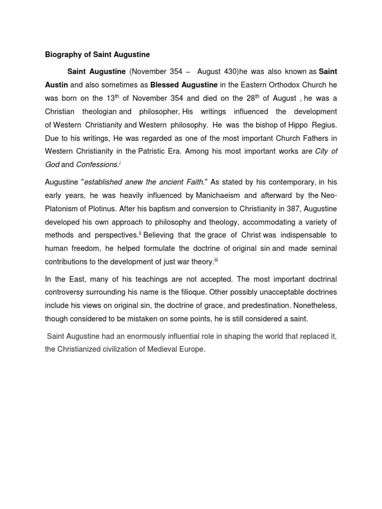 Biography of Saint Augustine | PDF | Augustine Of Hippo | Thomas Aquinas