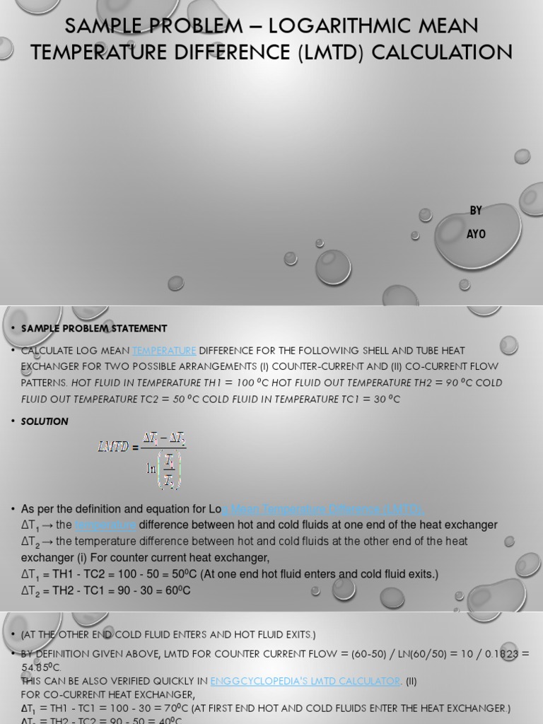 Sample Problem - Logarithmic Mean Temperature Difference (LMTD) Calculation | PDF