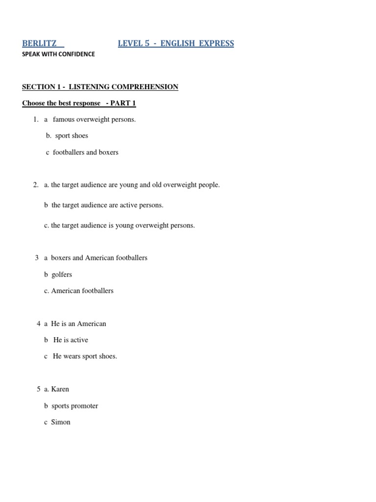 Berlitz Express Level 5 Final Test | News | English Language