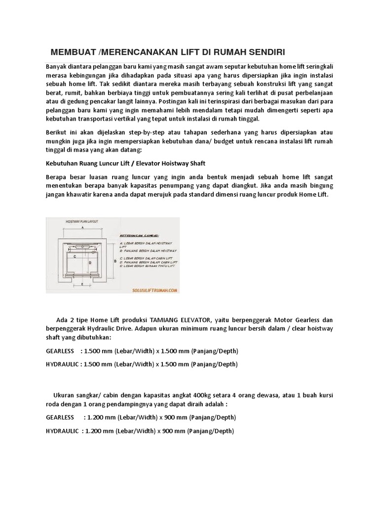 Membuat /merencanakan Lift Di Rumah Sendiri: Kebutuhan Ruang Luncur Lift / Elevator Hoistway ...