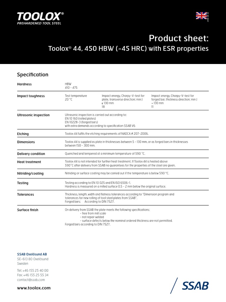 Toolox 44 Datenblatt | PDF | Strength Of Materials | Forging
