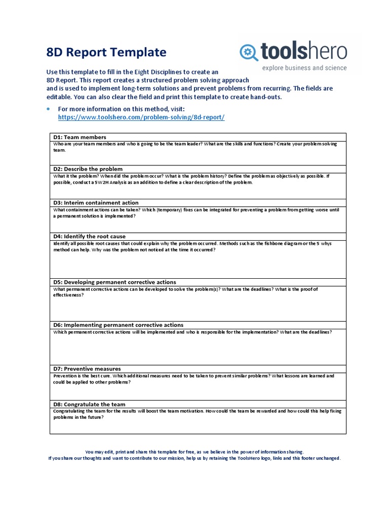 8d Report Template Docx Toolshero