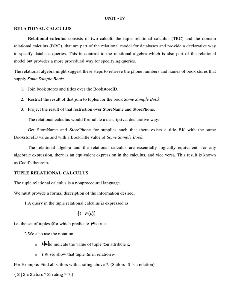 An Introduction to Relational Calculus and its Applications in Database Querying | PDF ...