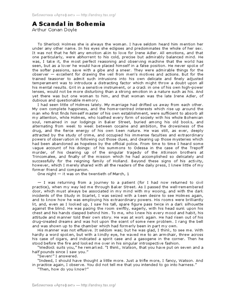 Scandal in Bohemia | PDF | A Scandal In Bohemia | Irene Adler