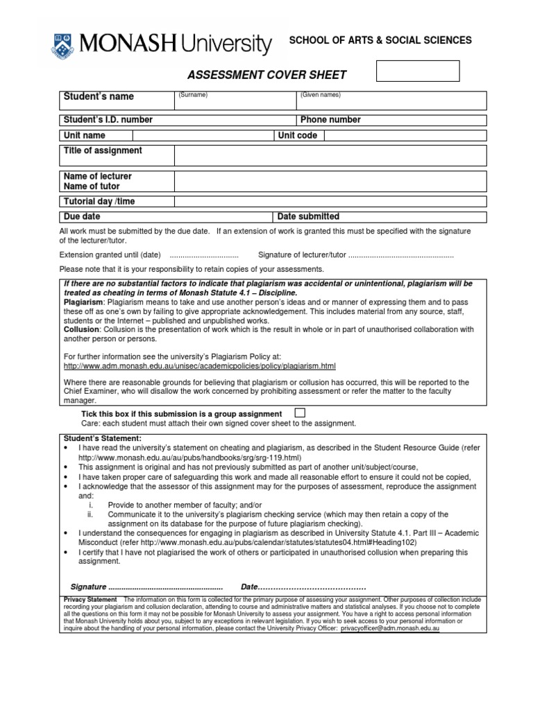 Assignment Submission Cover Sheet | PDF | Plagiarism | Public Sphere