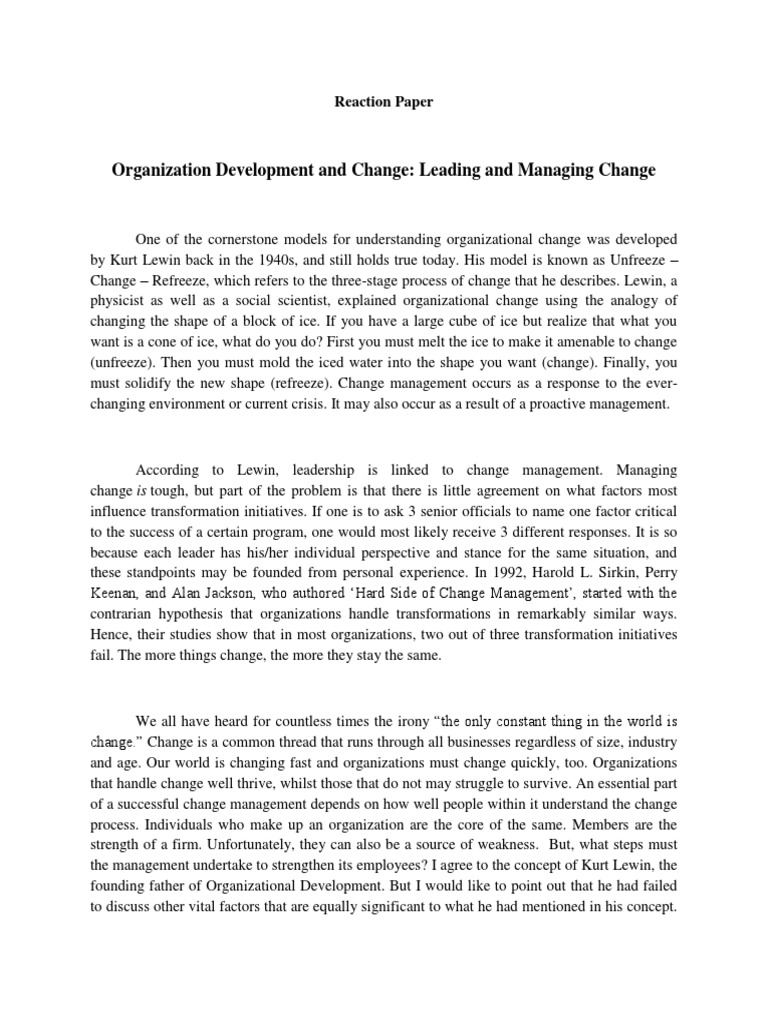 Reaction Paper-Change Management | PDF | Organization Development ...