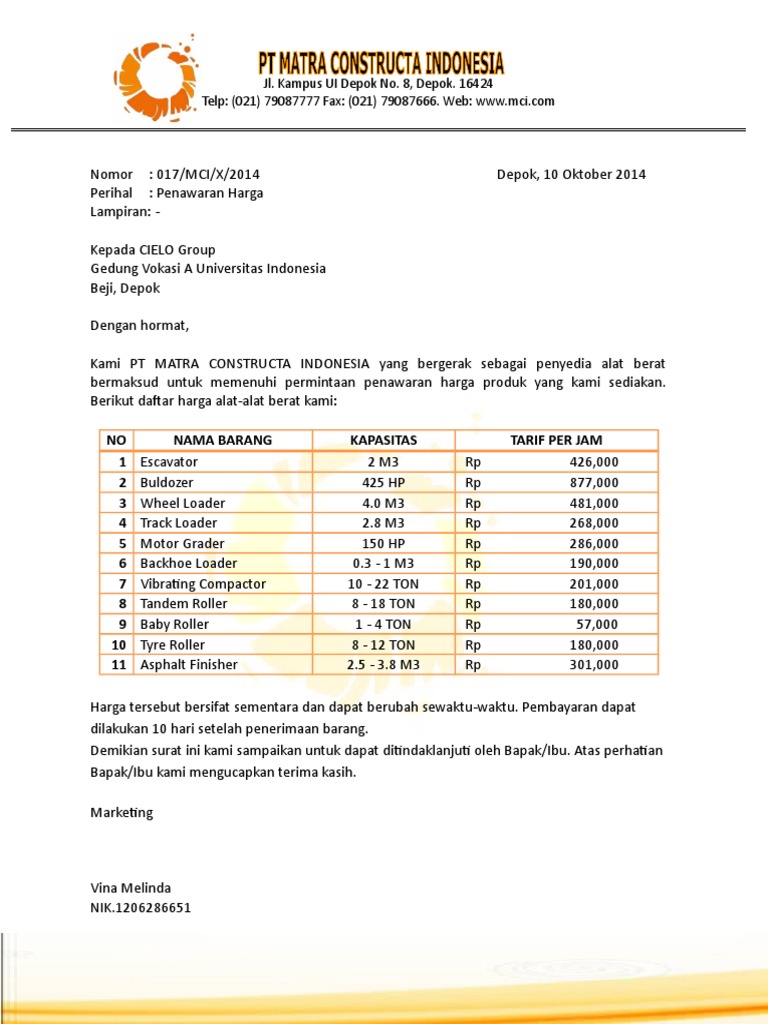 Surat Penawaran Harga | PDF