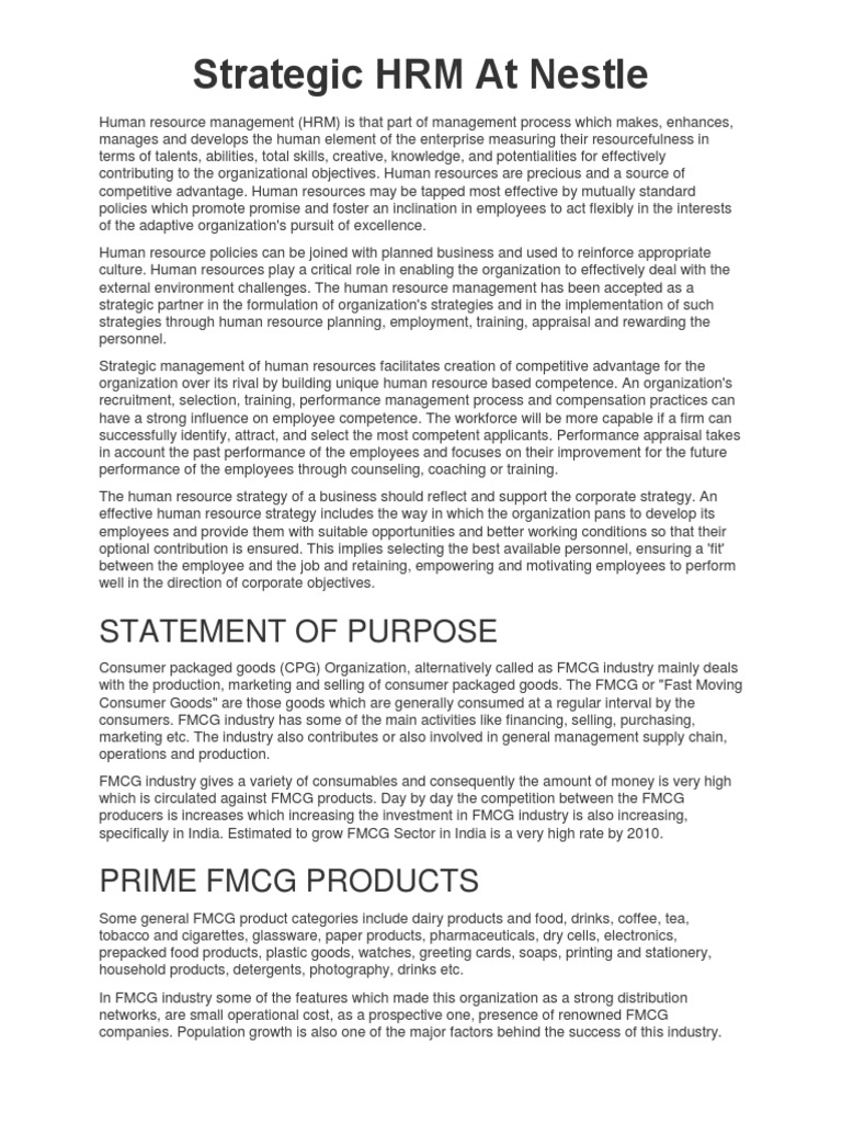 Strategic HRM at Nestle | Human Resource Management | Employment