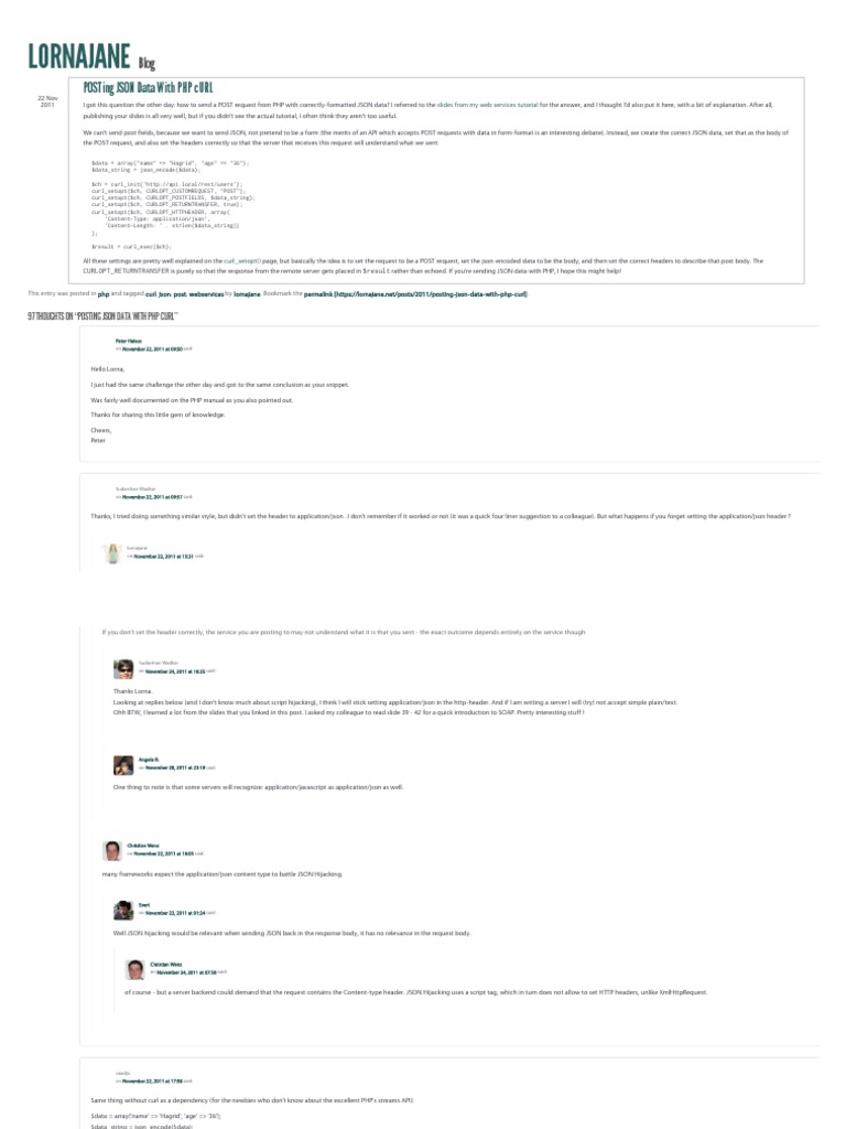 Posting Json Data With PHP Curl - Lornajane | PDF | Json | Hypertext ...