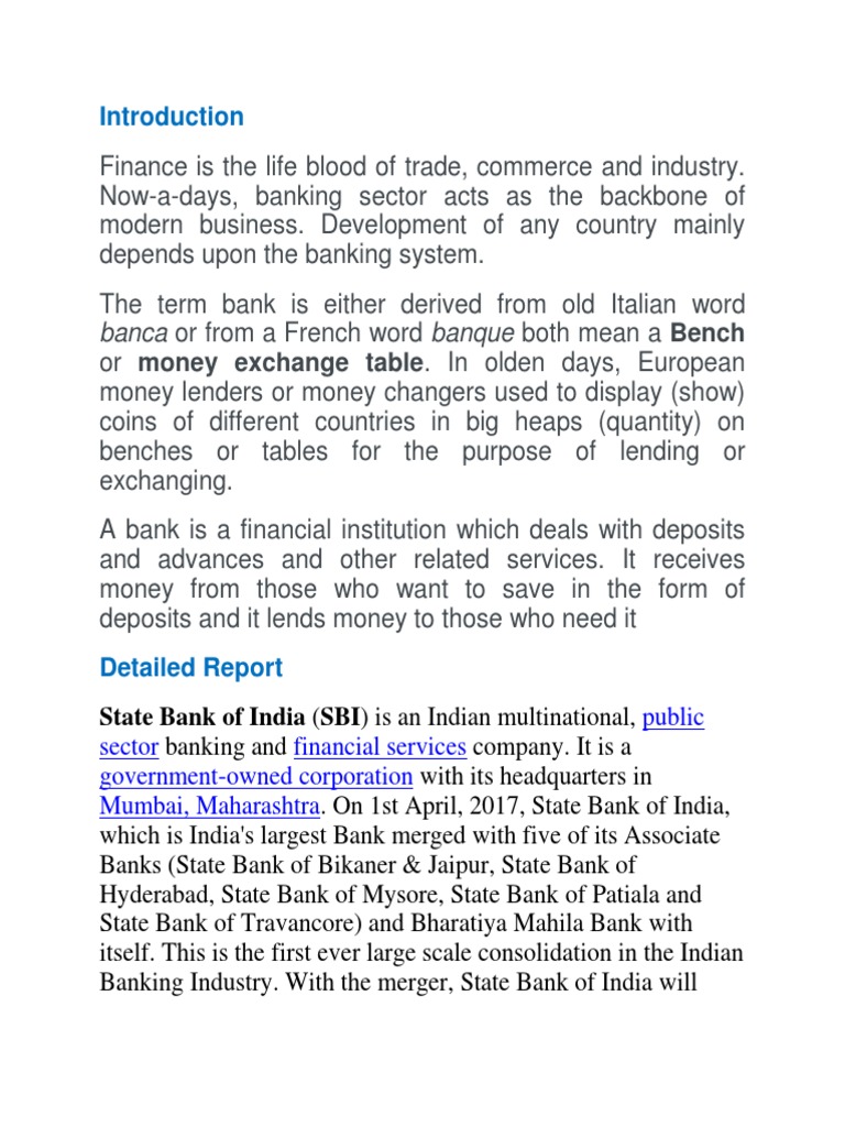 Banca or From A French Word Banque Both Mean A Bench: State Bank of ...