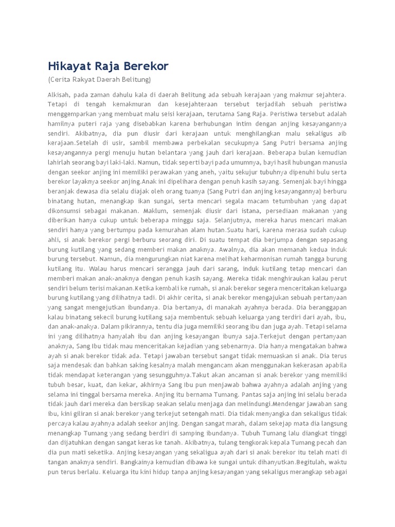 Hikayat Raja Berekor dari Belitung | PDF | Klasik