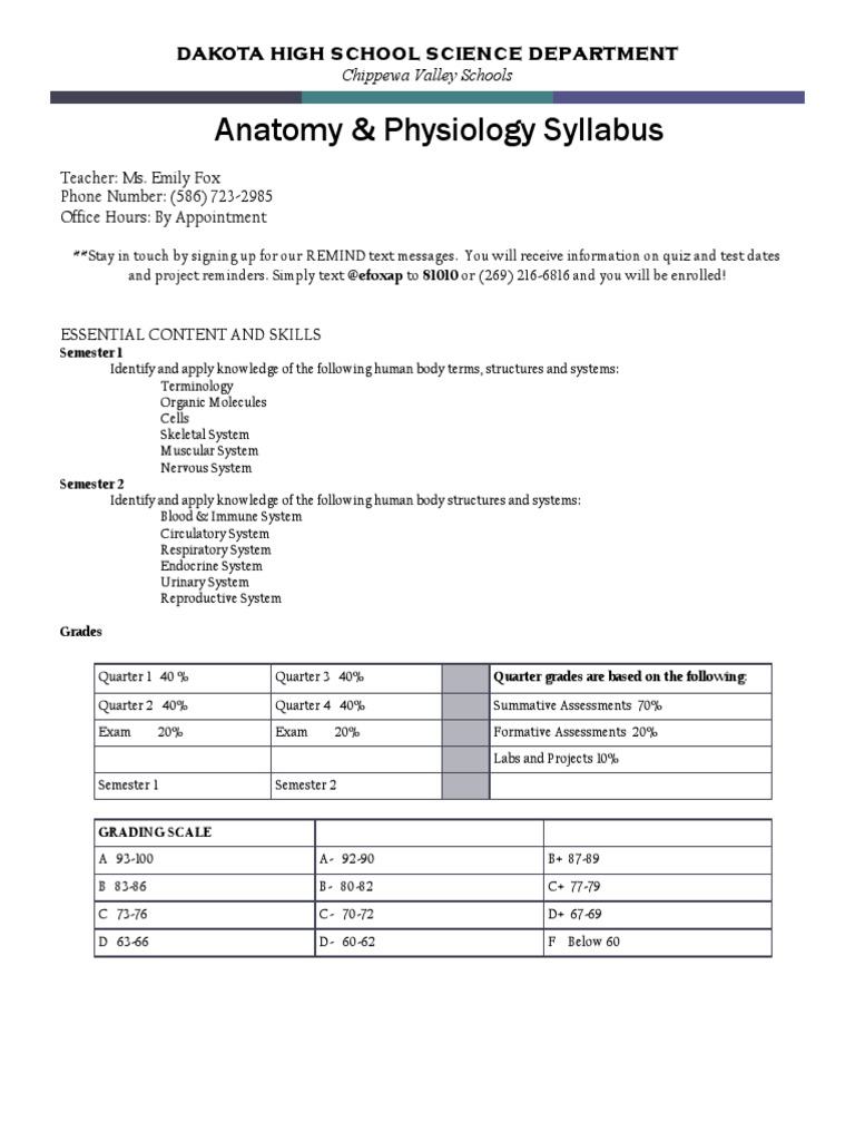 Anatomy Syllabus Fox January 2018 | PDF | Human Body | Anatomy