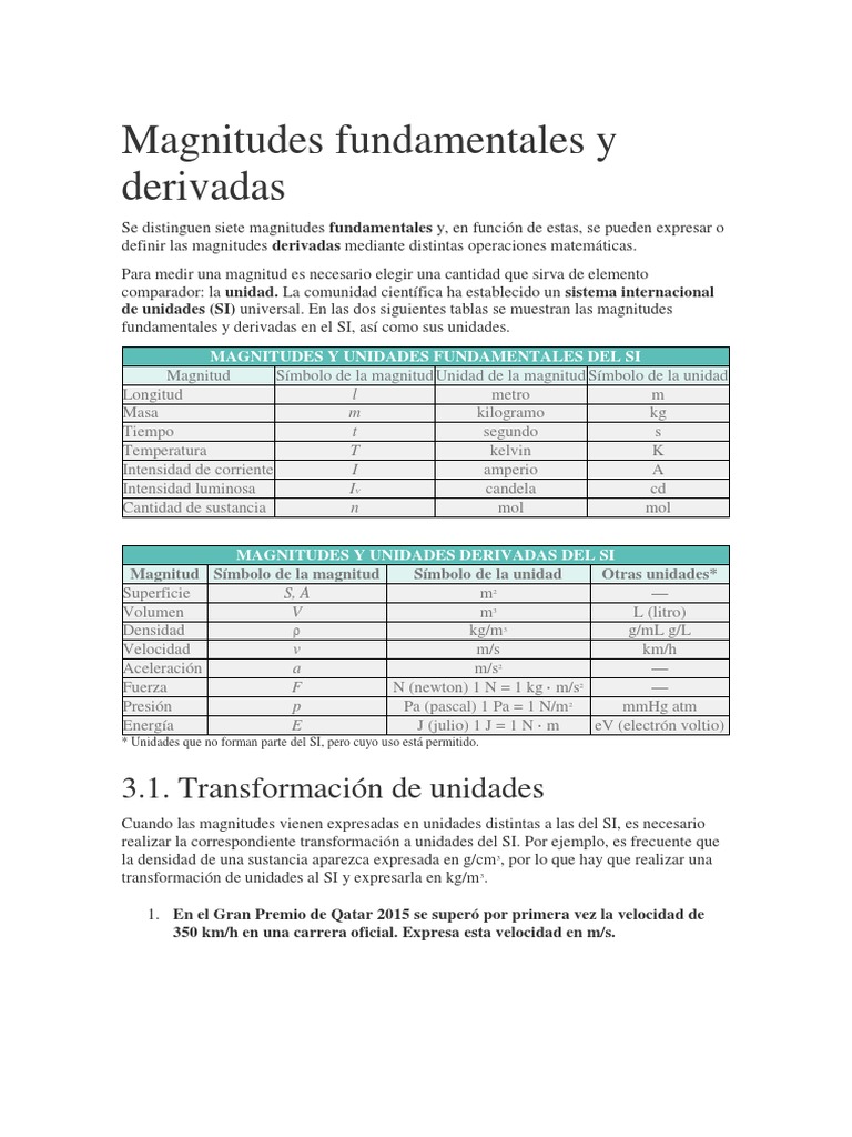 Magnitudes Fundamentales y Derivadas | Unidades de medida | Sistema ...