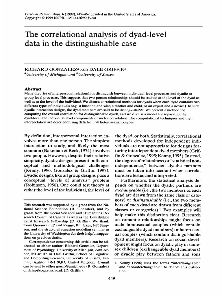 The Correlational Analysis Dyad-Level Data in The Distinguishable Case | PDF | Correlation And ...