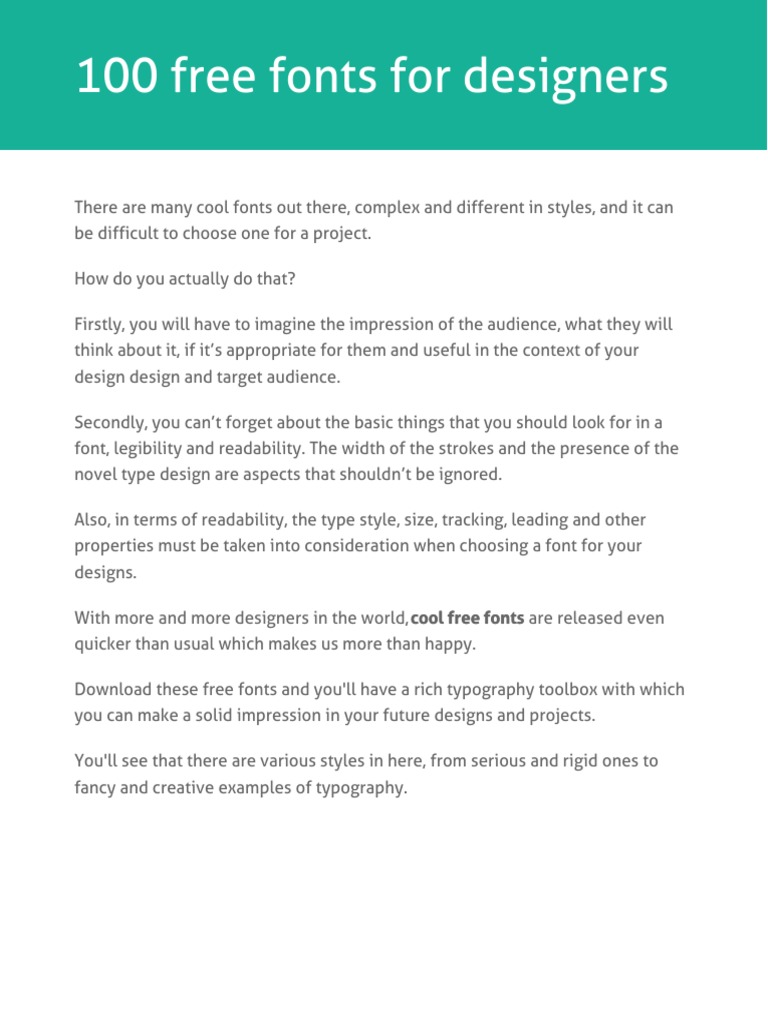 100 Free Fonts PDF | Download Free PDF | Typefaces | Serif
