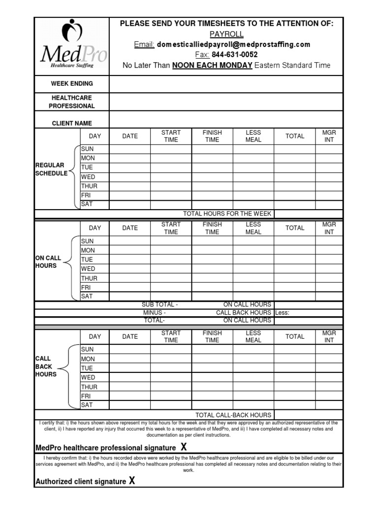 MedPro - Timesheet - Short Term - Allied | Business