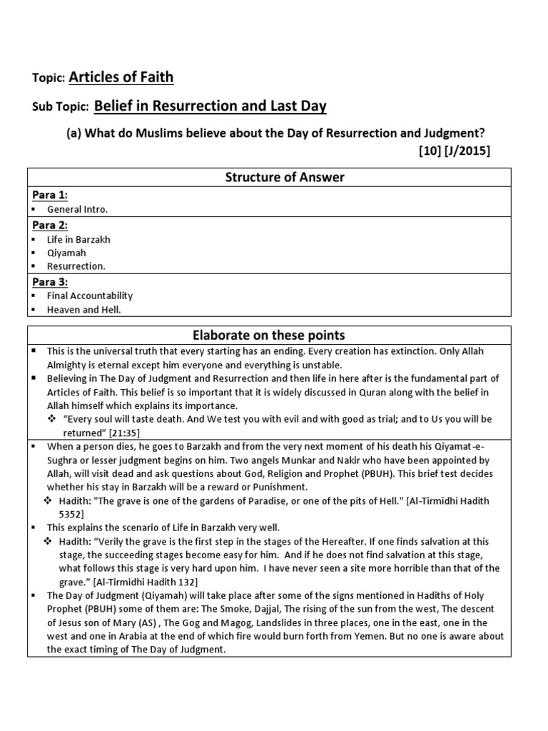 Resurrection and Last Day | PDF | Last Judgment | Islamic Belief And ...
