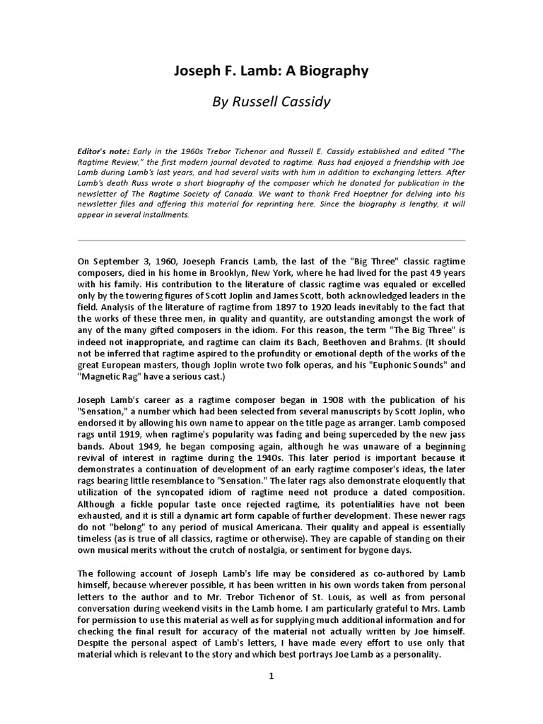 Joseph F. Lamb - A Biography by Russel Cassidy | PDF | Ragtime | Joseph ...