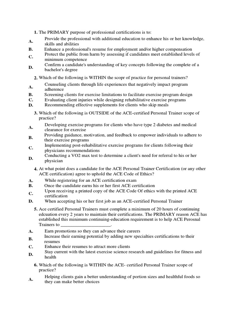 Ace Practice Test | Personal Trainer | Physical Exercise | Free 30-day ...