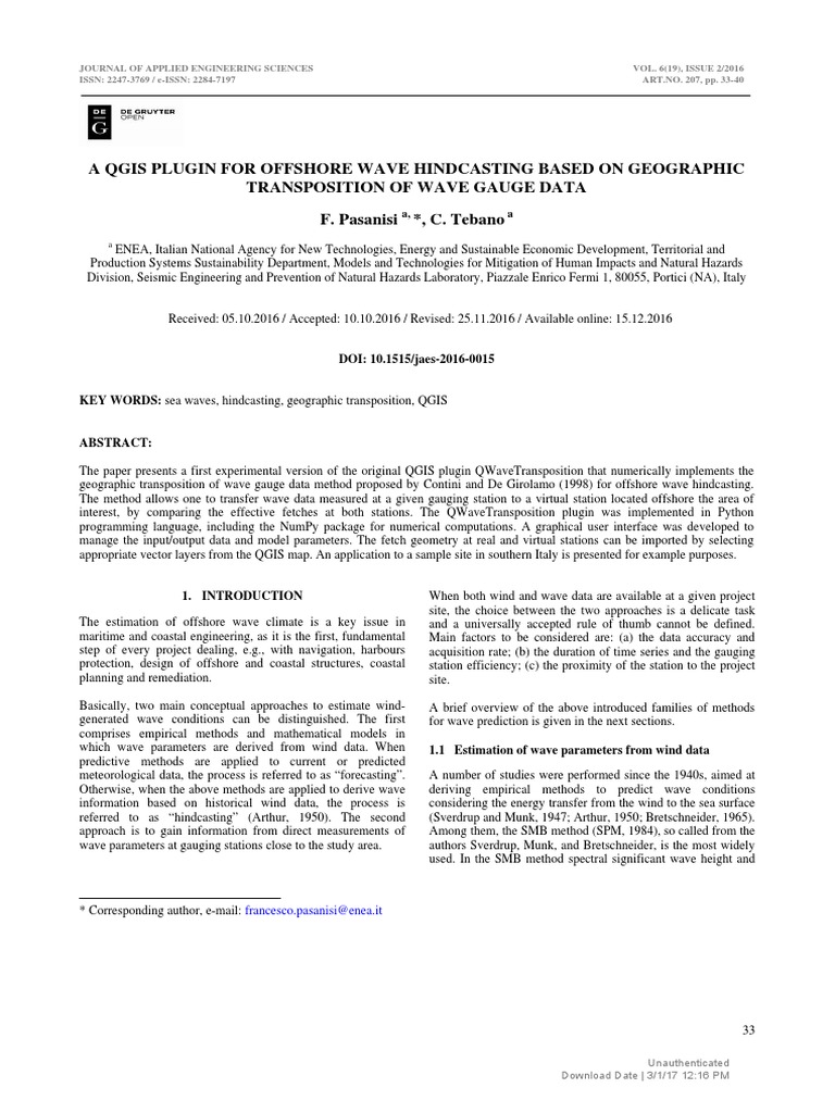 A Qgis Plugin For Offshore Wave Hindcasting Based On Geographic | PDF | Wound | Prediction