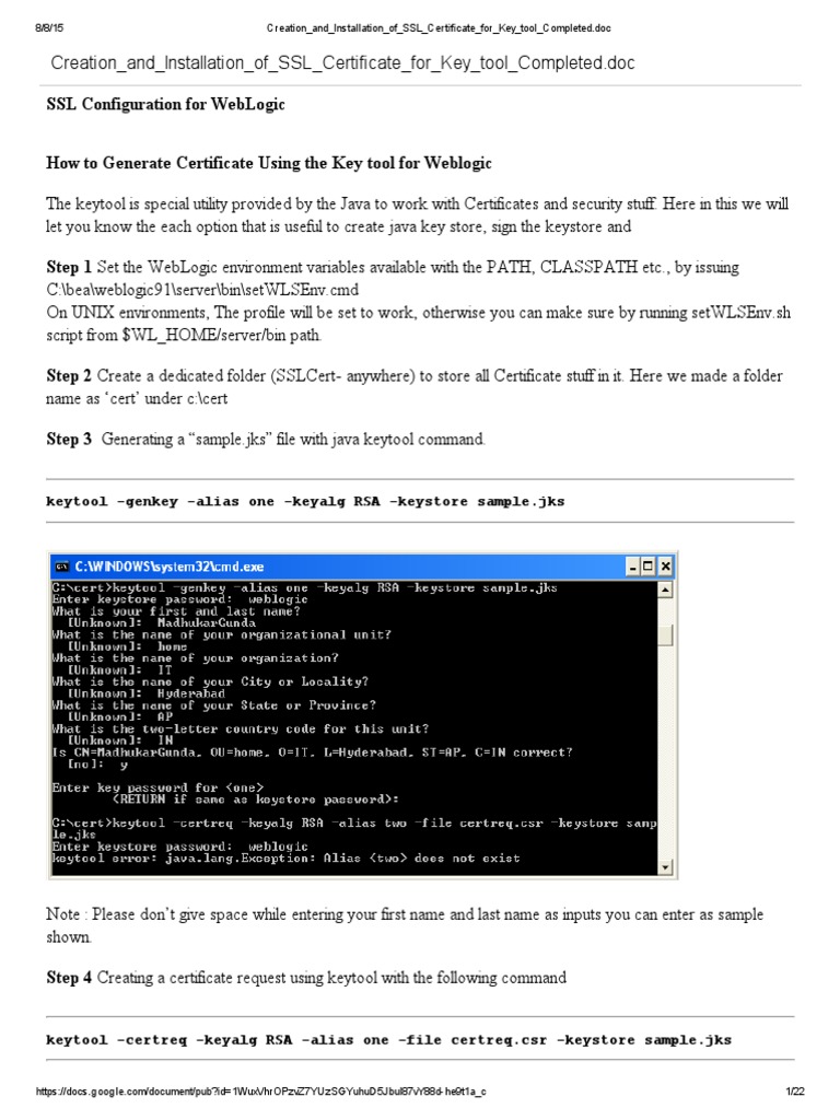 Creation and Installation of SSL Certificate For Key Tool Completed ...