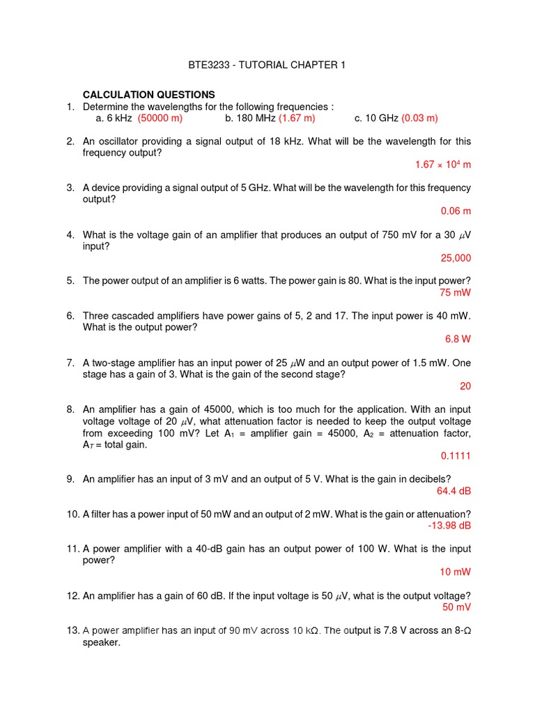 Tutorial Chapter 1 - Ans | PDF | Decibel | Amplifier