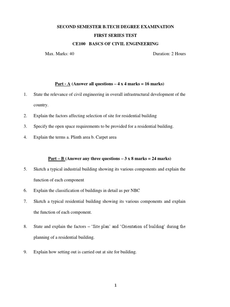 BCE - First Series Test - Jan - 2017 | PDF